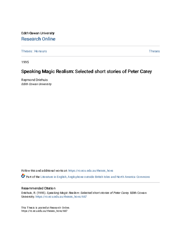 (PDF) Speaking Magic Realism: Selected short stories of Peter Carey