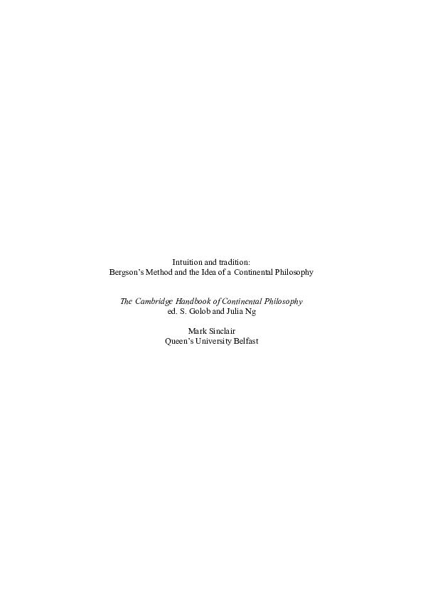 (DOC) Intuition and tradition: Bergson's Method and the Idea of a ...