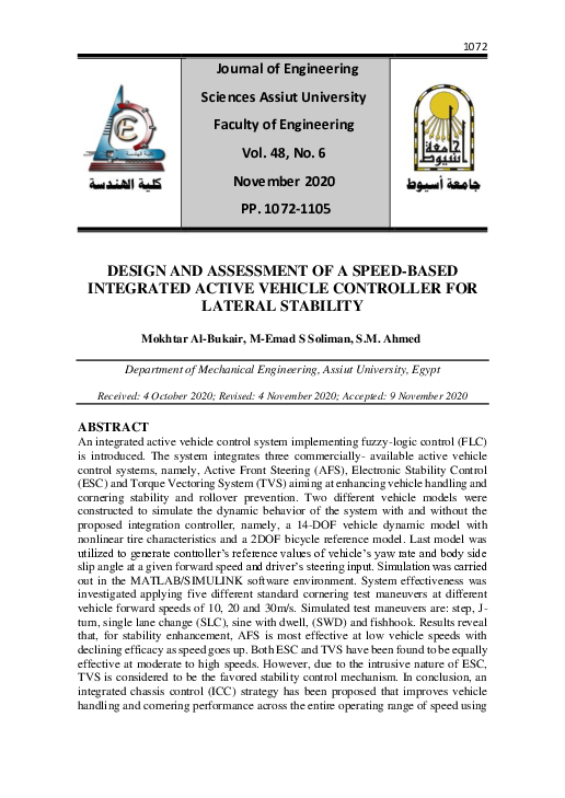 (PDF) Design and Assessment of a Speed-Based Integrated Active Vehicle ...