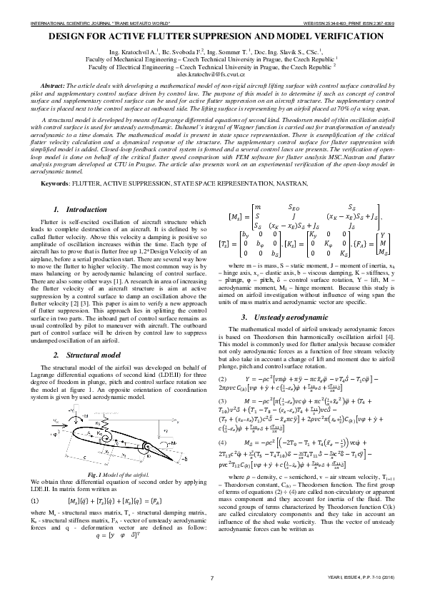 (PDF) Designe for Active Flutter Suppresion and Model Verification | svatomir slavik - Academia.edu