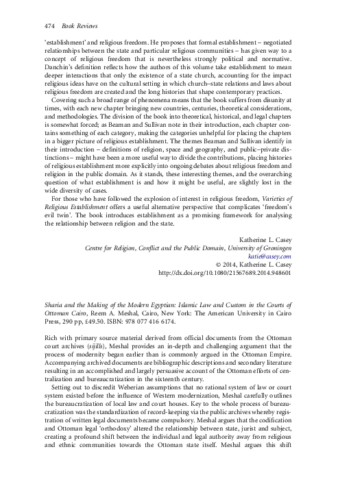 (PDF) Sharia and the Making of the Modern Egyptian: Islamic Law and ...