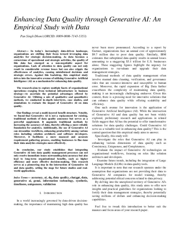 (PDF) Enhancing Data Quality through Generative AI: An Empirical Study with Data