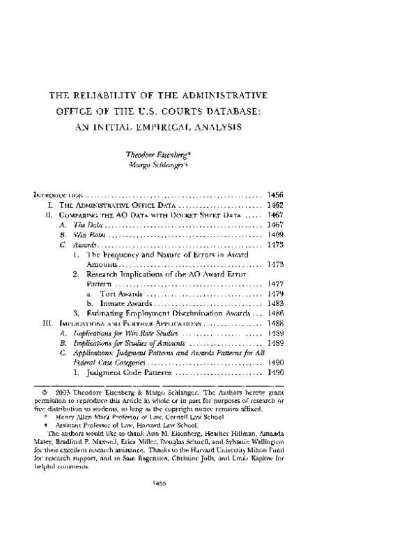 (PDF) The Reliability of the Administrative Office of the U.S. Courts Database: An Initial ...