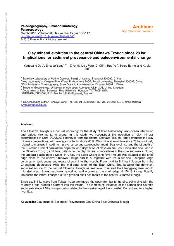 (PDF) Clay mineral evolution in the central Okinawa Trough since 28ka ...