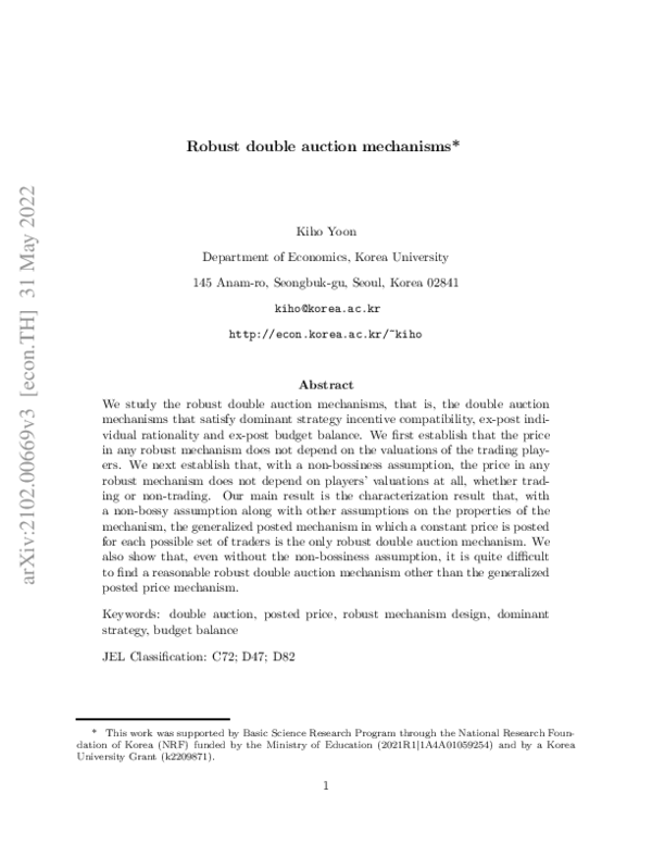(PDF) Robust double auction mechanisms