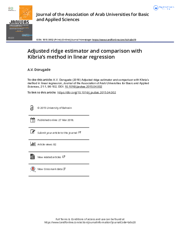 (PDF) Adjusted Ridge Estimator vs Kibria's Method