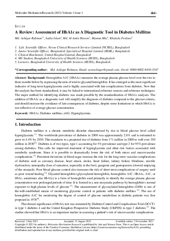 (PDF) A Review: Assessment of HbA1c as A Diagnostic Tool in Diabetes ...