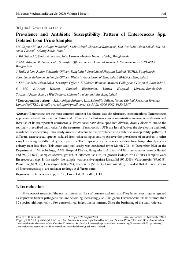 Pdf Prevalence And Antibiotic Susceptibility Pattern Of Enterococcus Spp Isolated From Urine