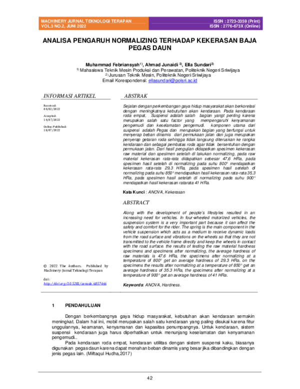 (PDF) Analisa Pengaruh Normalizing Terhadap Kekerasan Baja Pegas Daun
