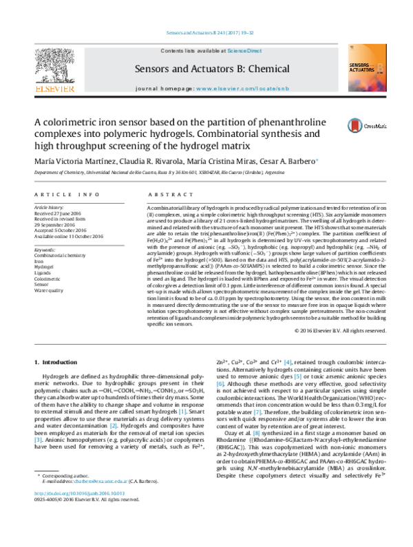 (PDF) A colorimetric iron sensor based on the partition of ...
