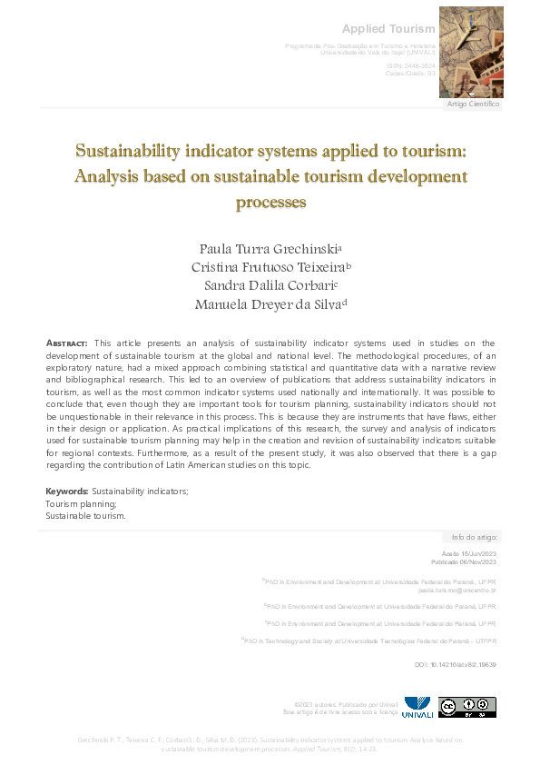 (PDF) Sustainability indicator systems applied to tourism: Analysis ...