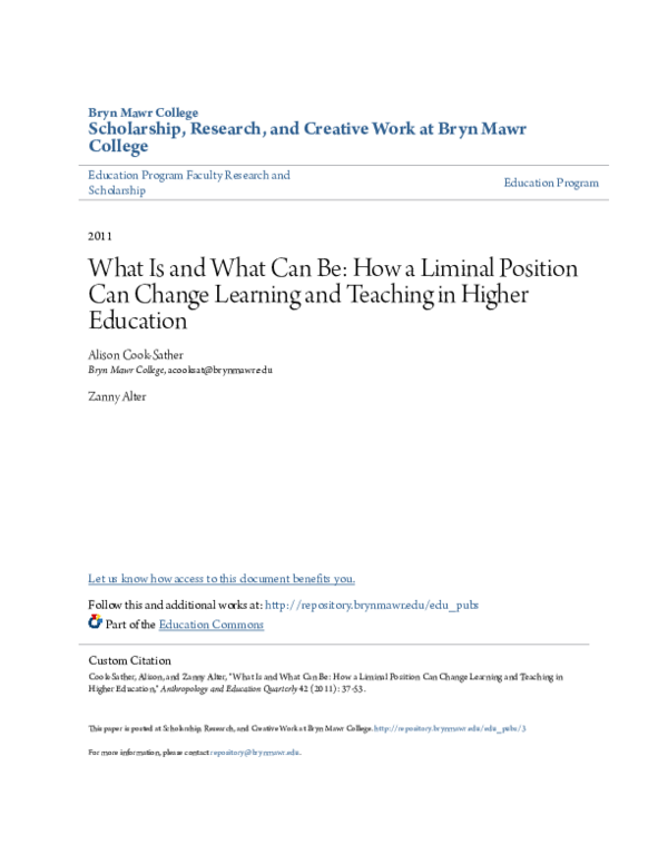 (PDF) What Is and What Can Be: How a Liminal Position Can Change ...
