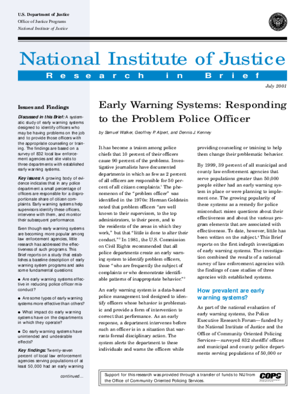 (PDF) Early Warning Systems: Responding to the Problem Police Officer