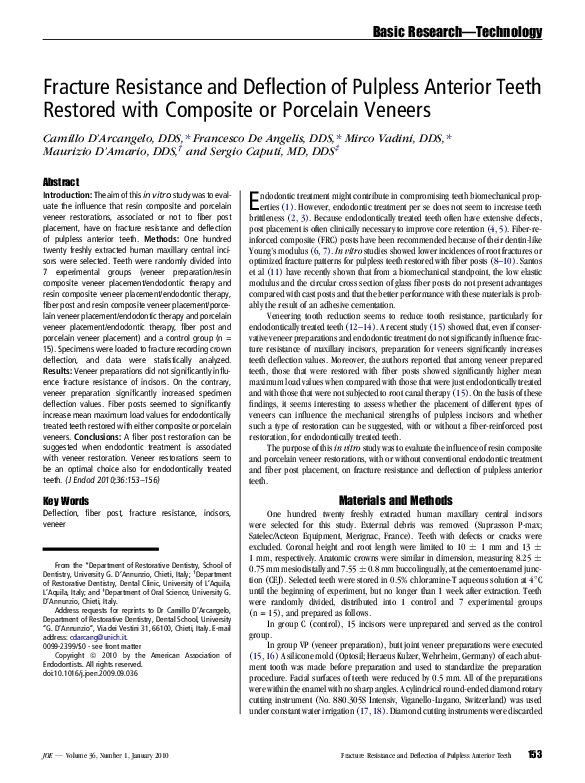 (PDF) Fracture Resistance and Deflection of Pulpless Anterior Teeth ...