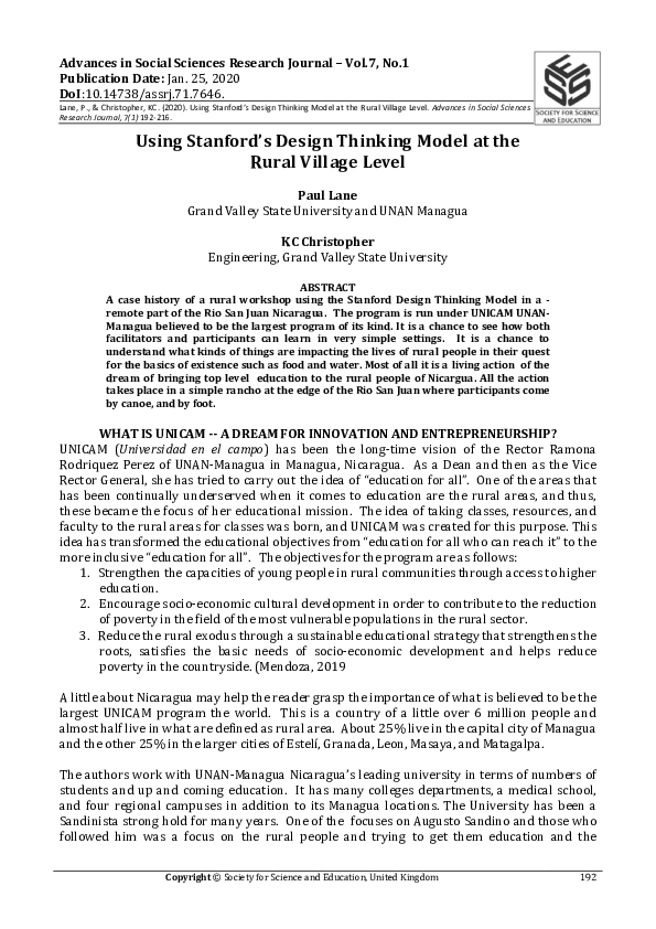 (PDF) Using Stanford’s Design Thinking Model at the Rural Village Level