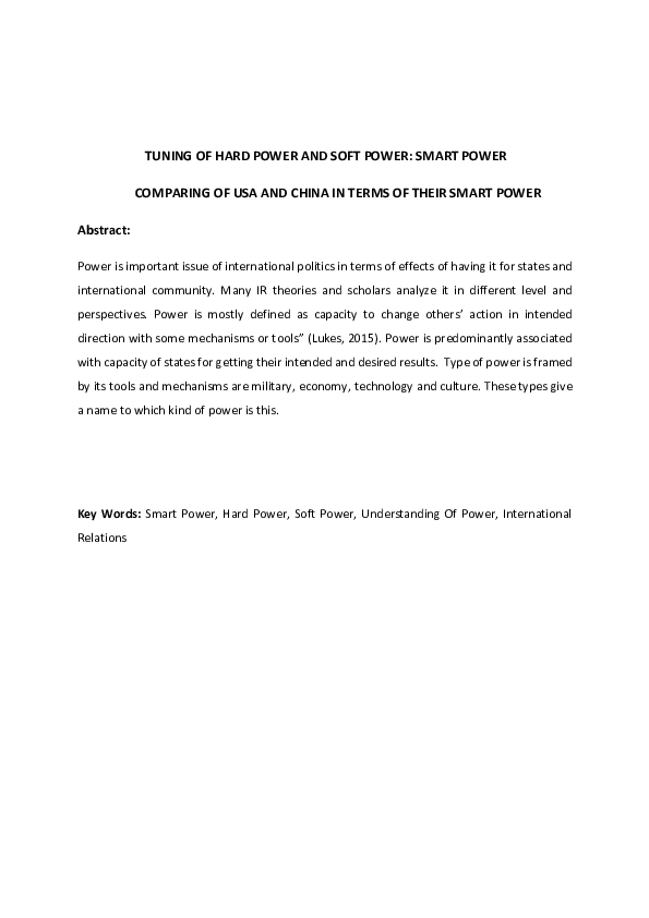 (PDF) TUNING OF HARD POWER AND SOFT POWER: SMART POWER COMPARING OF USA ...