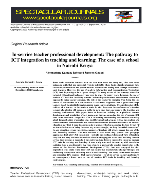 (PDF) In-service teacher professional development: The pathway to ICT ...