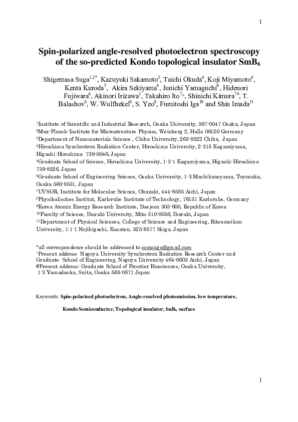(PDF) Spin-Polarized Angle-Resolved Photoelectron Spectroscopy of the So-Predicted Kondo ...