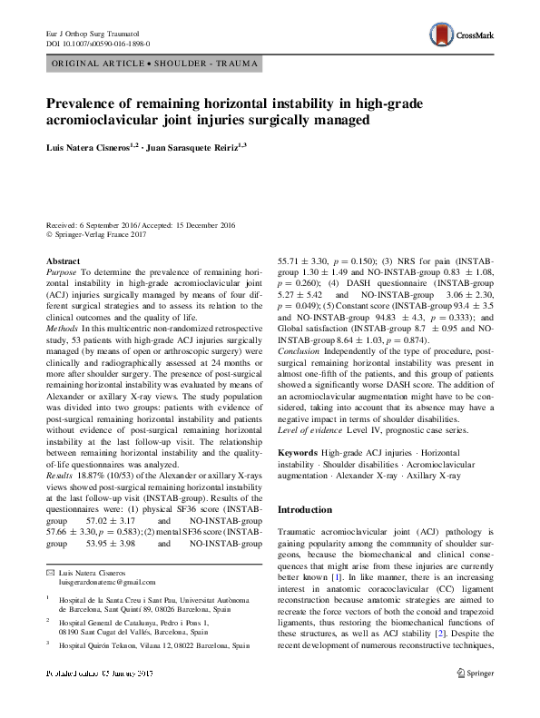 (PDF) Prevalence of remaining horizontal instability in high-grade ...