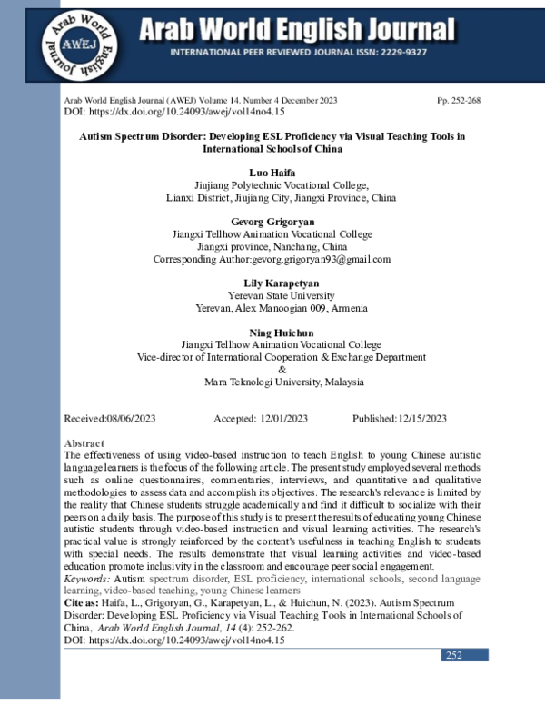 (PDF) Autism Spectrum Disorder: Developing ESL Proficiency via Visual ...