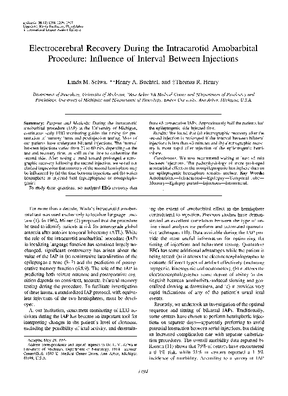 (PDF) Electrocerebral Recovery During the Intracarotid Amobarbital ...