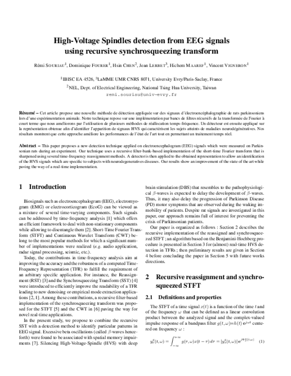 (PDF) High-Voltage Spindles detection from EEG signals using recursive synchrosqueezing transform