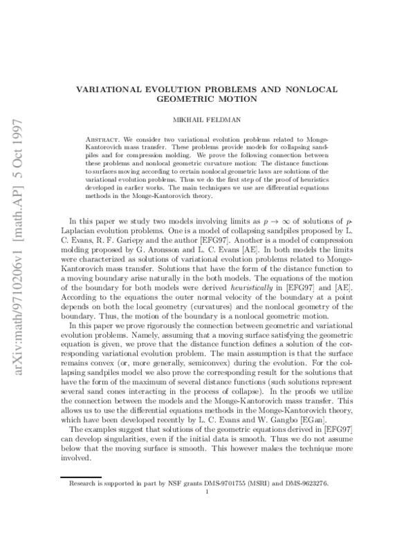 (PDF) Variational Evolution Problems and Nonlocal Geometric Motion