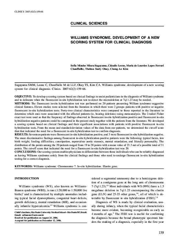 (PDF) Williams Syndrome. Development of a New Scoring System for ...