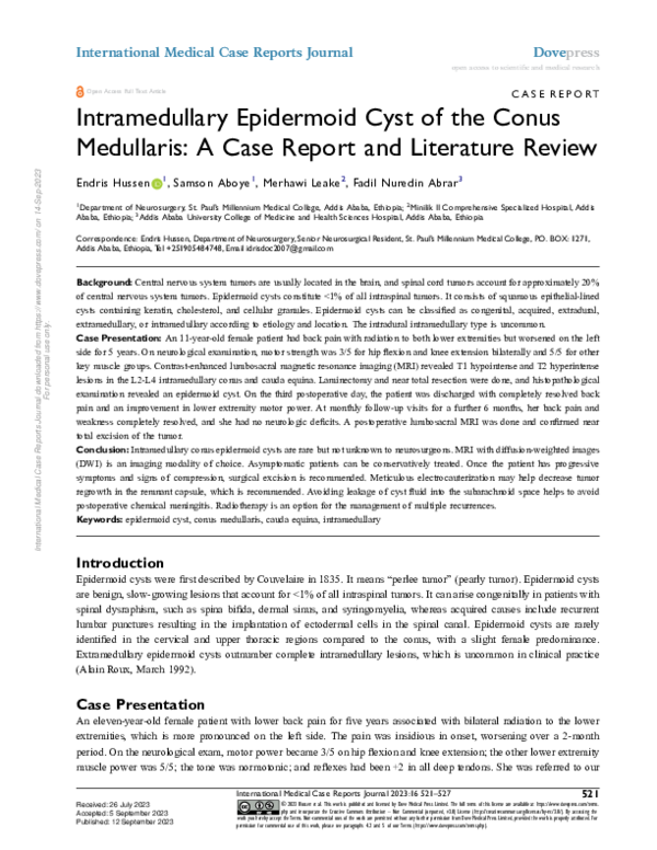 (PDF) Intramedullary Epidermoid Cyst of the Conus Medullaris: A Case ...