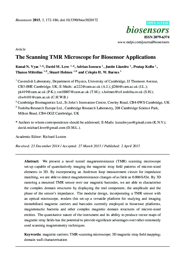 (PDF) The Scanning TMR Microscope for Biosensor Applications | Pratap kollu - Academia.edu