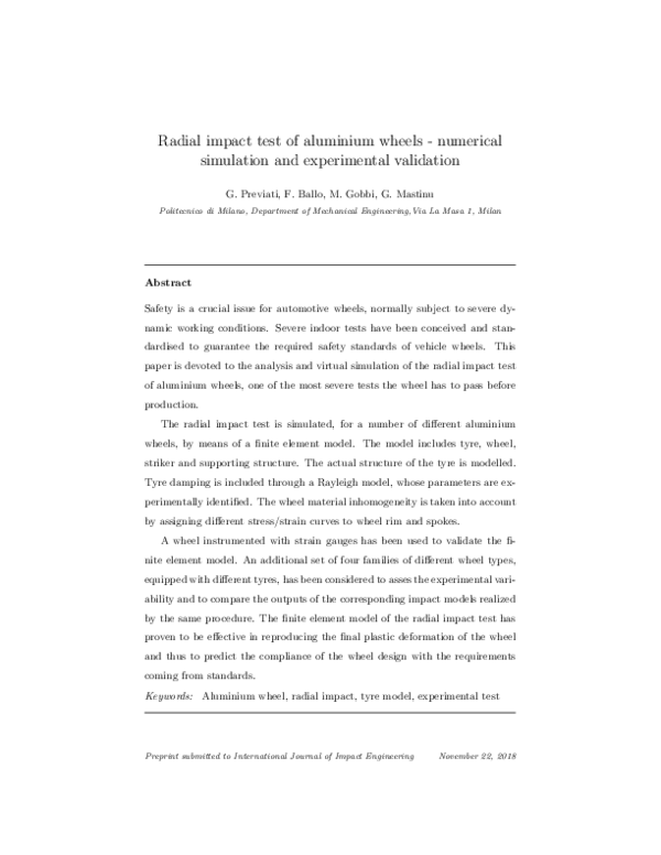 (PDF) Radial impact test of aluminium wheels—Numerical simulation and ...