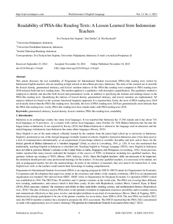 (PDF) Readability of PISA-like Reading Texts: A Lesson Learned from ...