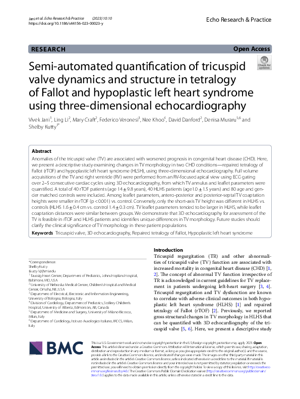(PDF) Semi-automated quantification of tricuspid valve dynamics and structure in tetralogy of ...
