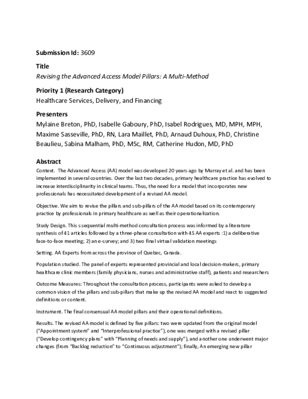 (PDF) Revising the Advanced Access Model Pillars: A Multi-Method