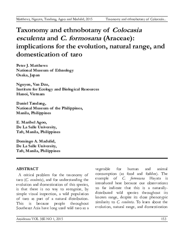 (PDF) Taxonomy and ethnobotany of Colocasia esculenta and C. formosana ...