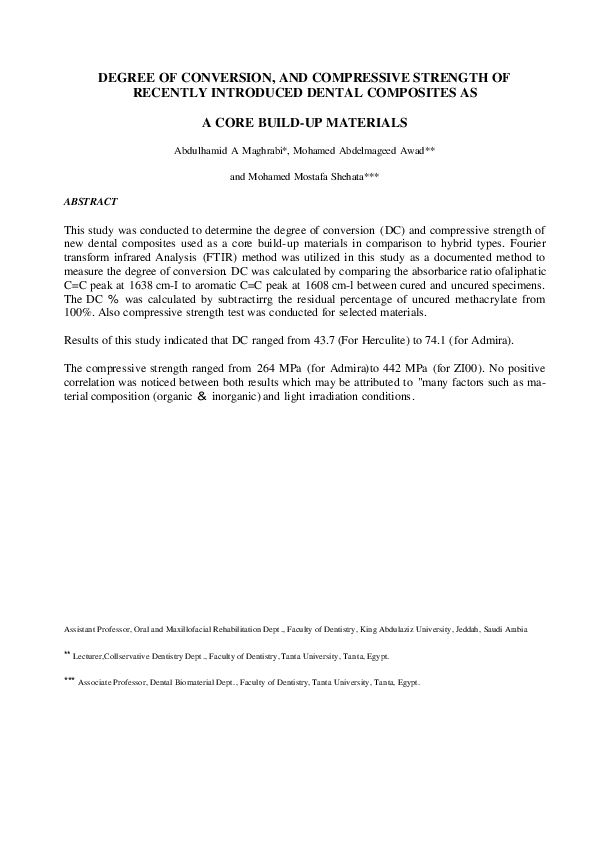 (PDF) Degree of Conversion, and Compressive Strength of Recently ...
