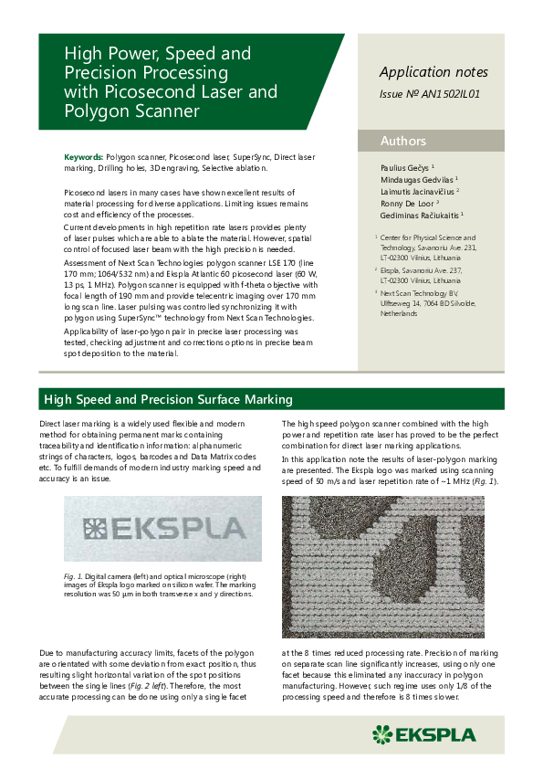 (PDF) High Power , Speed and Precision Processing with Picosecond Laser ...