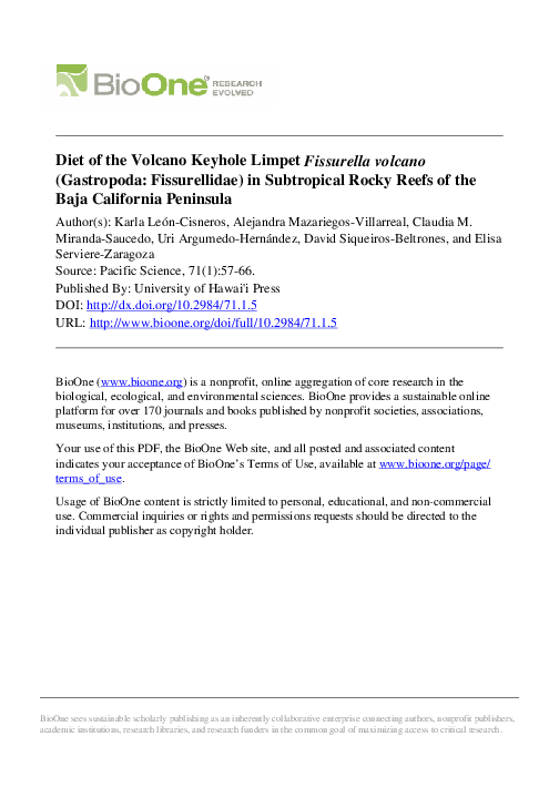 (PDF) Diet of the Volcano Keyhole LimpetFissurella volcano(Gastropoda ...