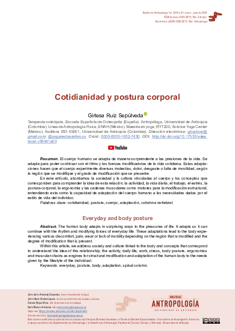 (PDF) Cotidianidad y postura corporal