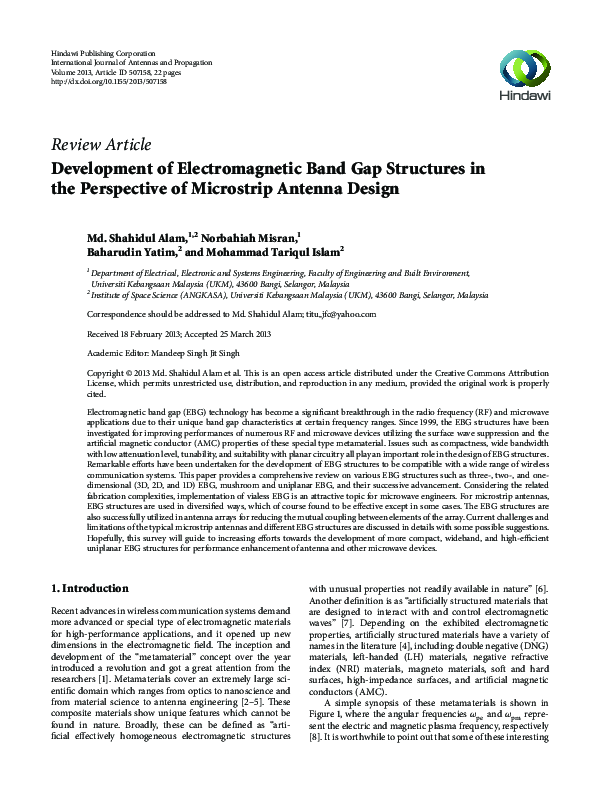 (PDF) Development of Electromagnetic Band Gap Structures in the ...