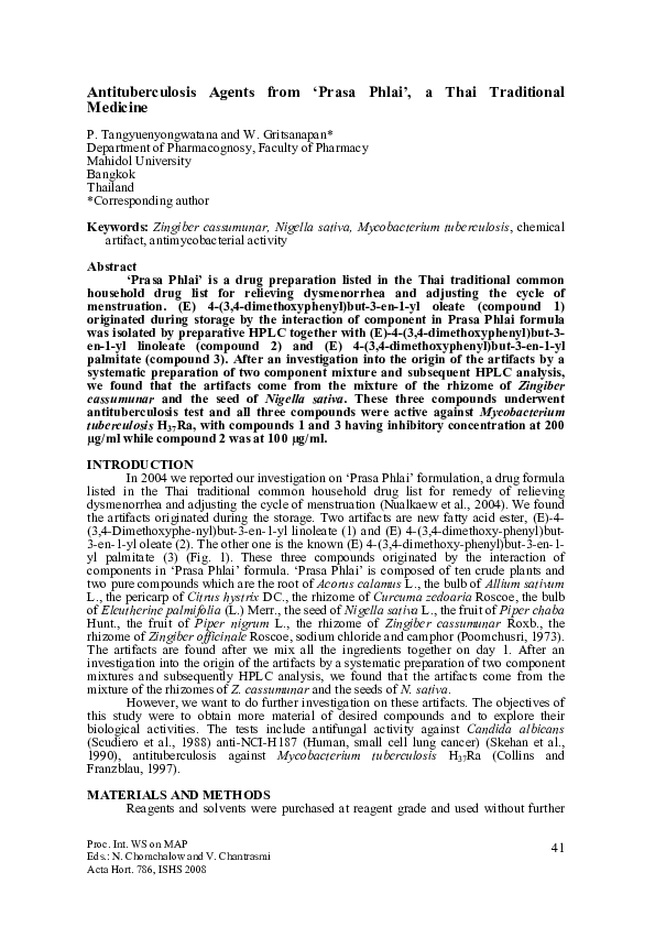 (PDF) Antituberculosis Agents from 'Prasa Phlai', a Thai Traditional Medicine