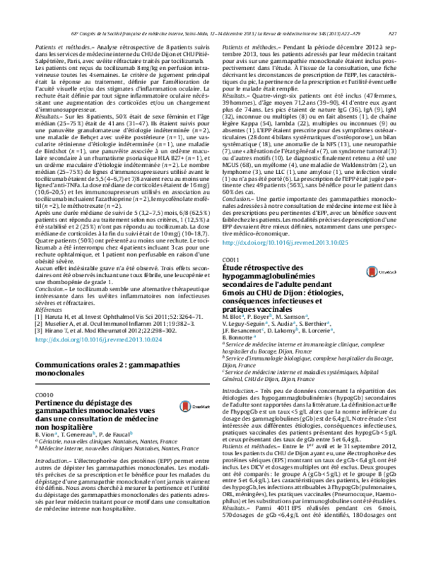 (PDF) Pertinence du dépistage des gammapathies monoclonales vues dans ...