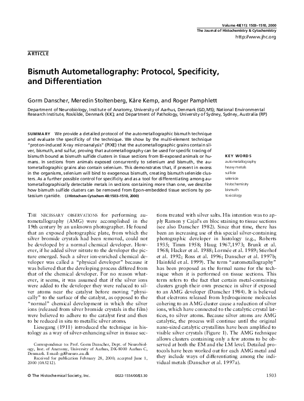 (PDF) Bismuth Autometallography: Protocol, Specificity, and Differentiation | Gorm Danscher ...