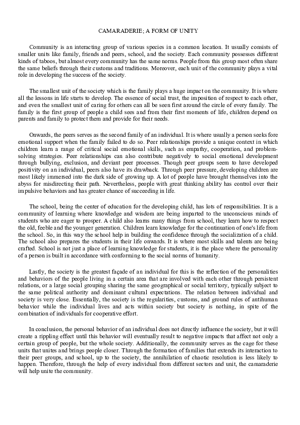 (DOC) CAMARADERIE; A FORM OF UNITY