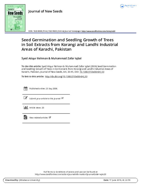 (PDF) Seed Germination and Seedling Growth of Trees in Soil Extracts from Korangi and Landhi ...