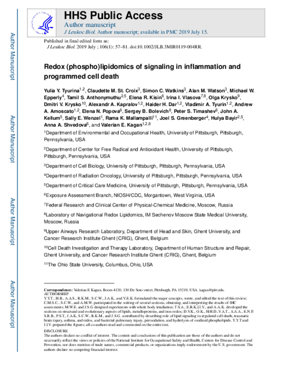 (PDF) Redox (phospho)lipidomics of signaling in inflammation and ...