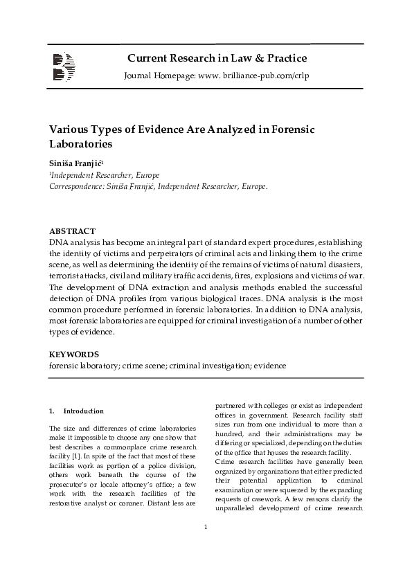 (PDF) Various Types of Evidence Are Analyzed in Forensic Laboratories