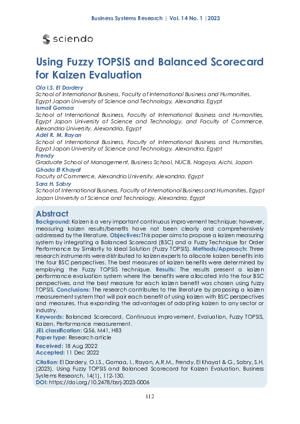 (PDF) Using Fuzzy TOPSIS and Balanced Scorecard for Kaizen Evaluation
