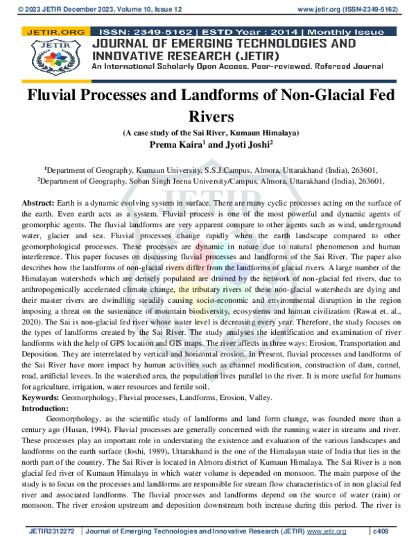 (PDF) Fluvial Processes and Landforms of Non-Glacial Fed Rivers (A case ...