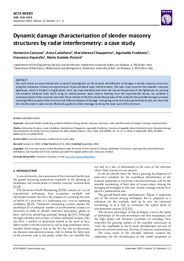 (PDF) Dynamic damage characterization of slender masonry structures by ...